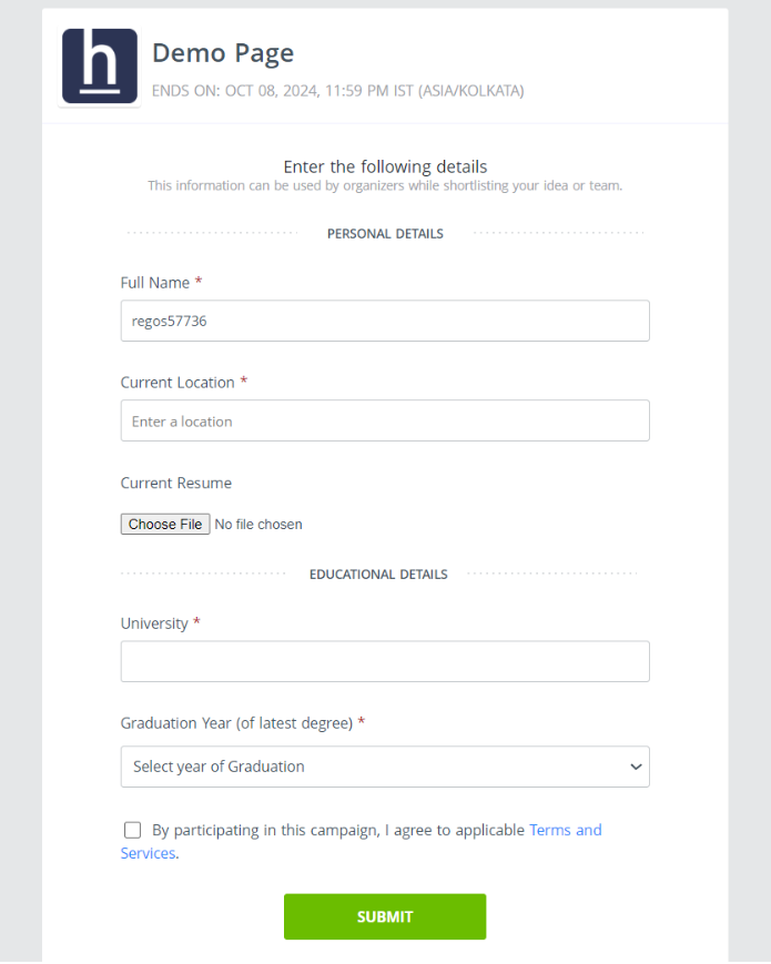 Registering for a hackathon